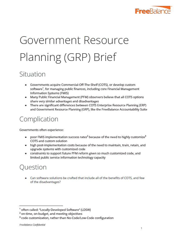Government Resource Planning and COTS - FreeBalance